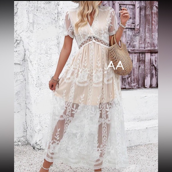 Dresses | Plus Size Boho Sheer Mesh Floral Embroidered Lace Dress ...